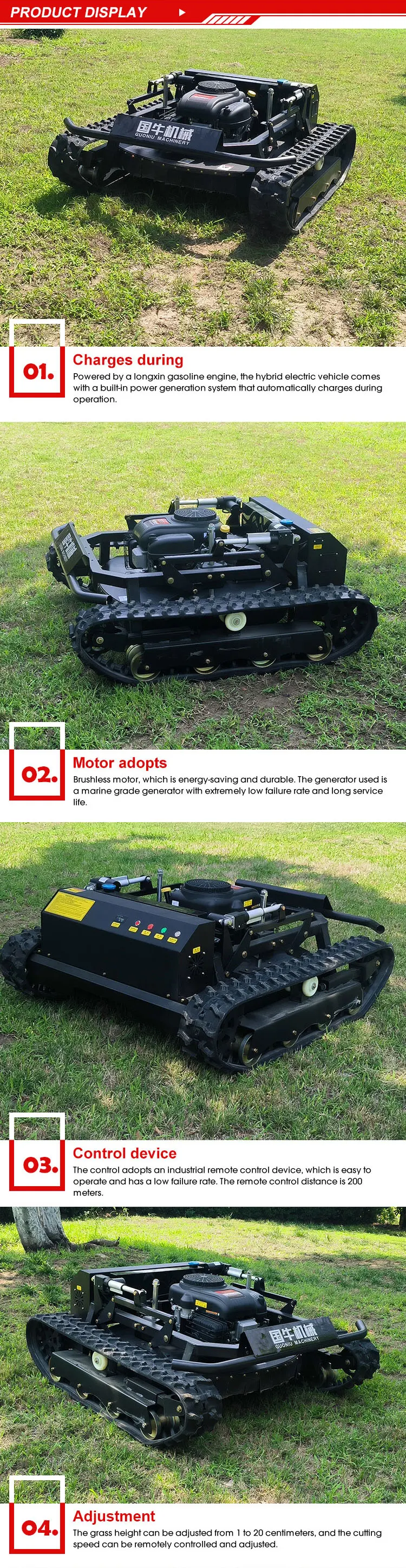 Longjie 608-90A Tank off Road Remote Control Mower 22HP