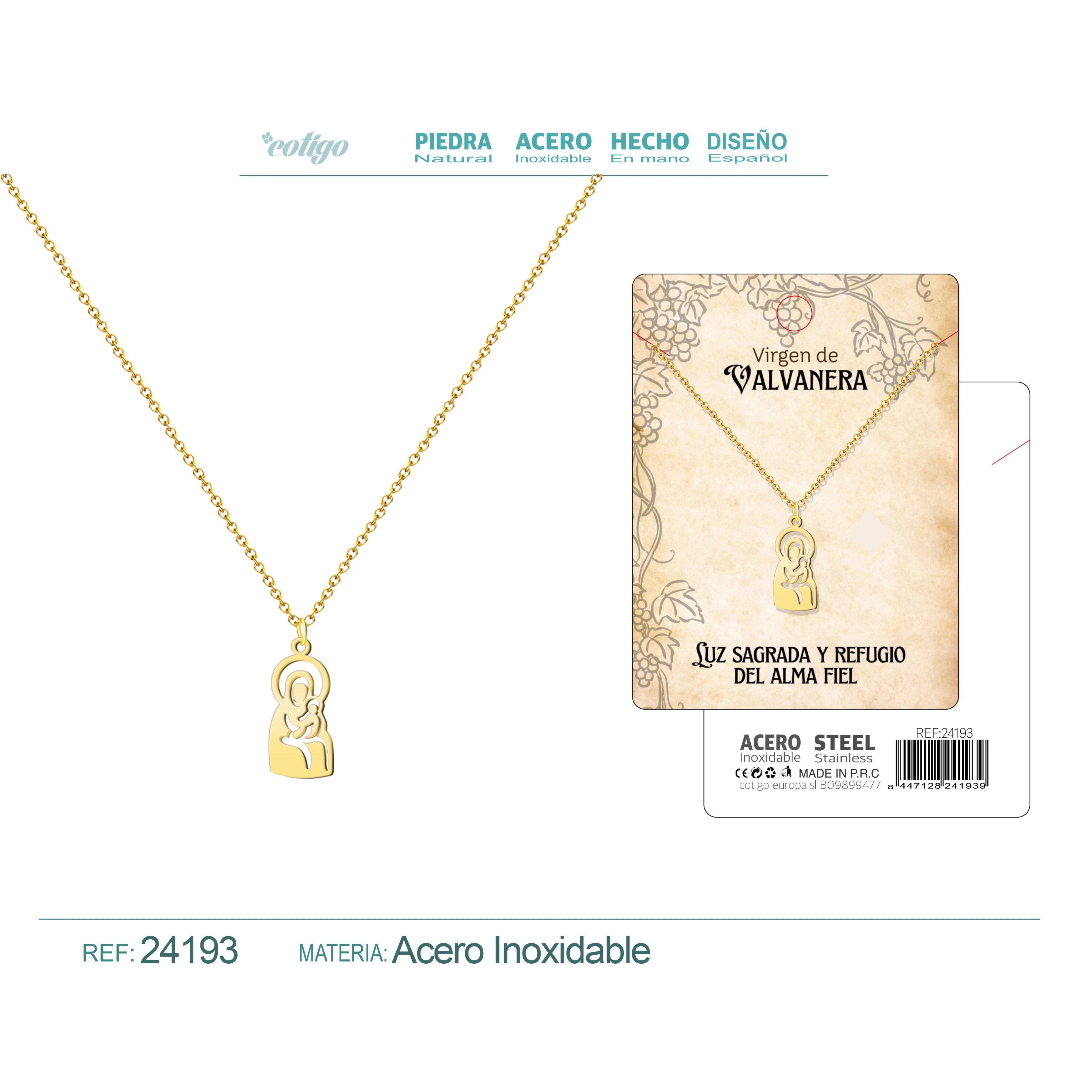 Cotigo Gold-Plated Virgin of Valvanera Pendant Necklace Fine Steel ...