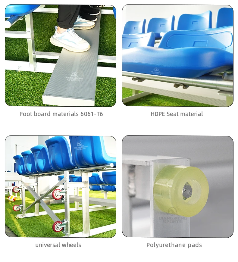 3rows Aluminum Movable Grandstand Bench Bleacher - Portable & Economical