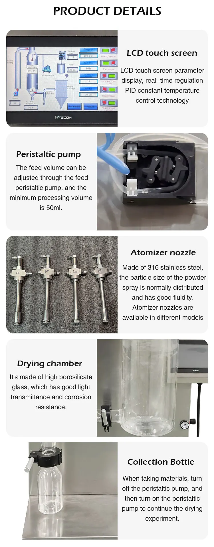 5kg Food Grade Atomizer Milk Powder Spirulina Spray Dryer