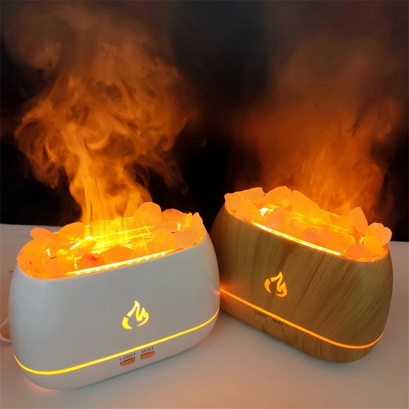 Customize Logo Desktop Flame Essential Oil Aroma Diffuser Dual 3d Flame Crystal Salt Stone ...