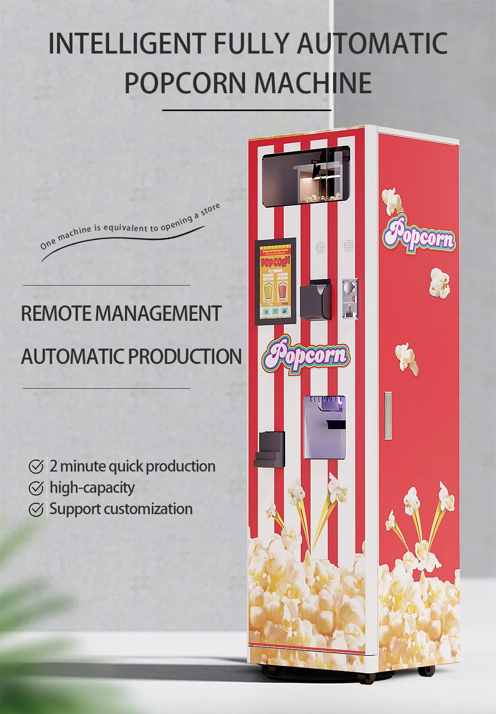 Automatic Hot Air Popcorn Vending Machine - Flavored & Fresh