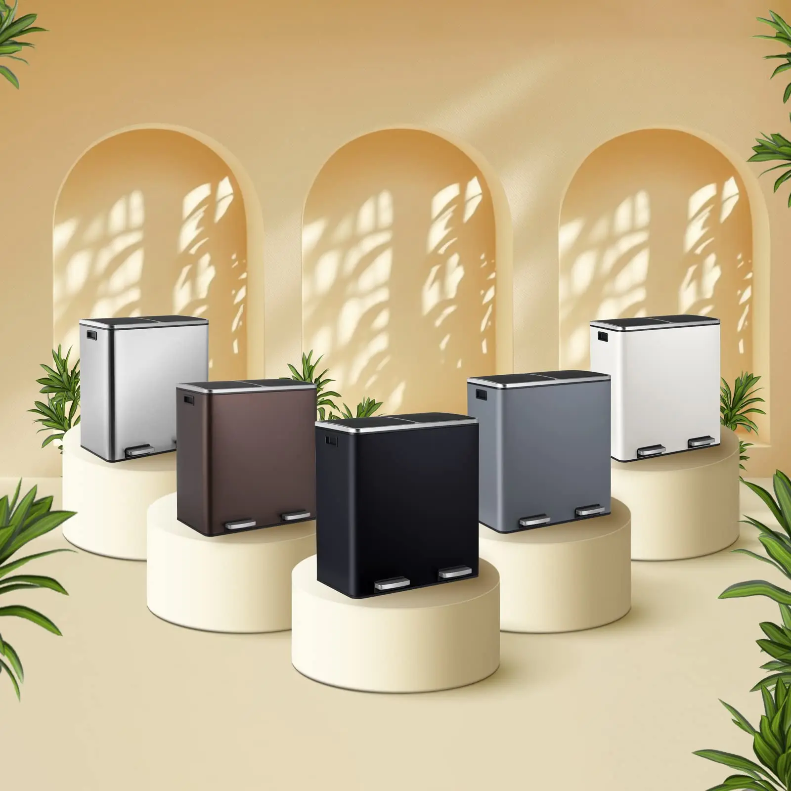 2 Compartment Waste Bin With Slow Close Lid With Inner Buckets And ...