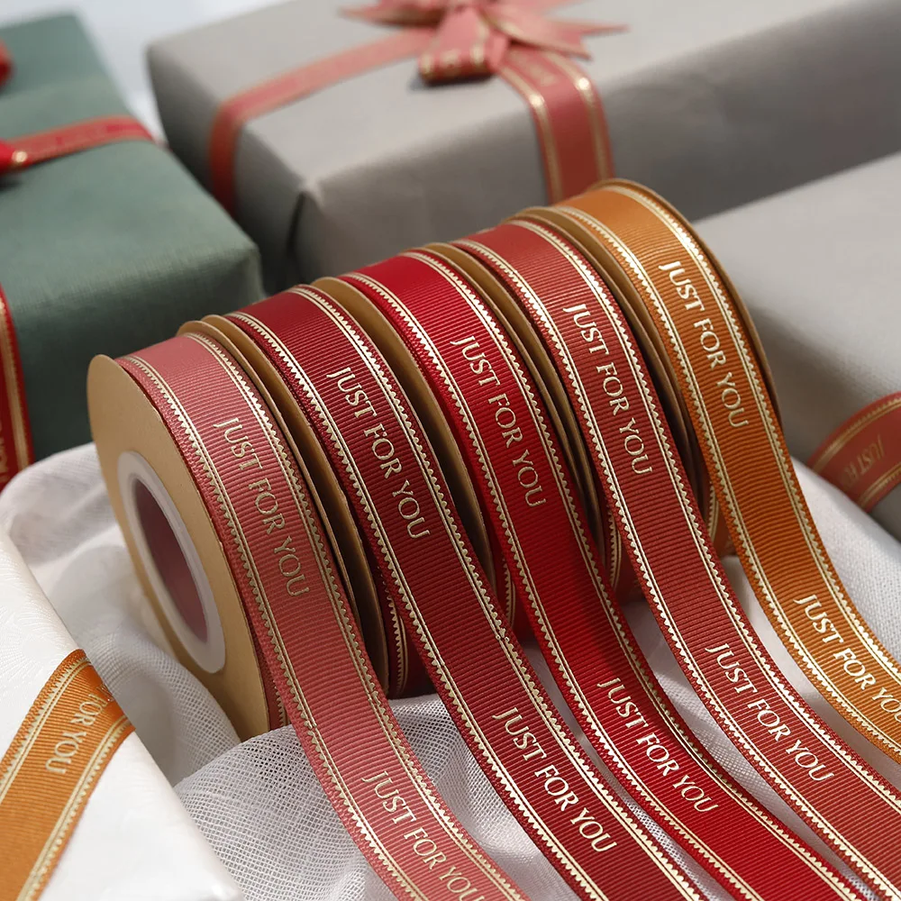 Customized 3d Logo New Design Christmas Birthday Gold Stamping Ribbon ...