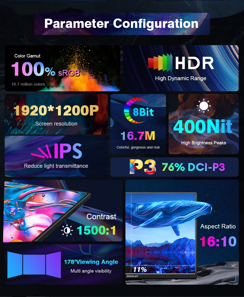 16 Inch Portable Monitor Touch Screen Usb Type-c Gaming Display For ...