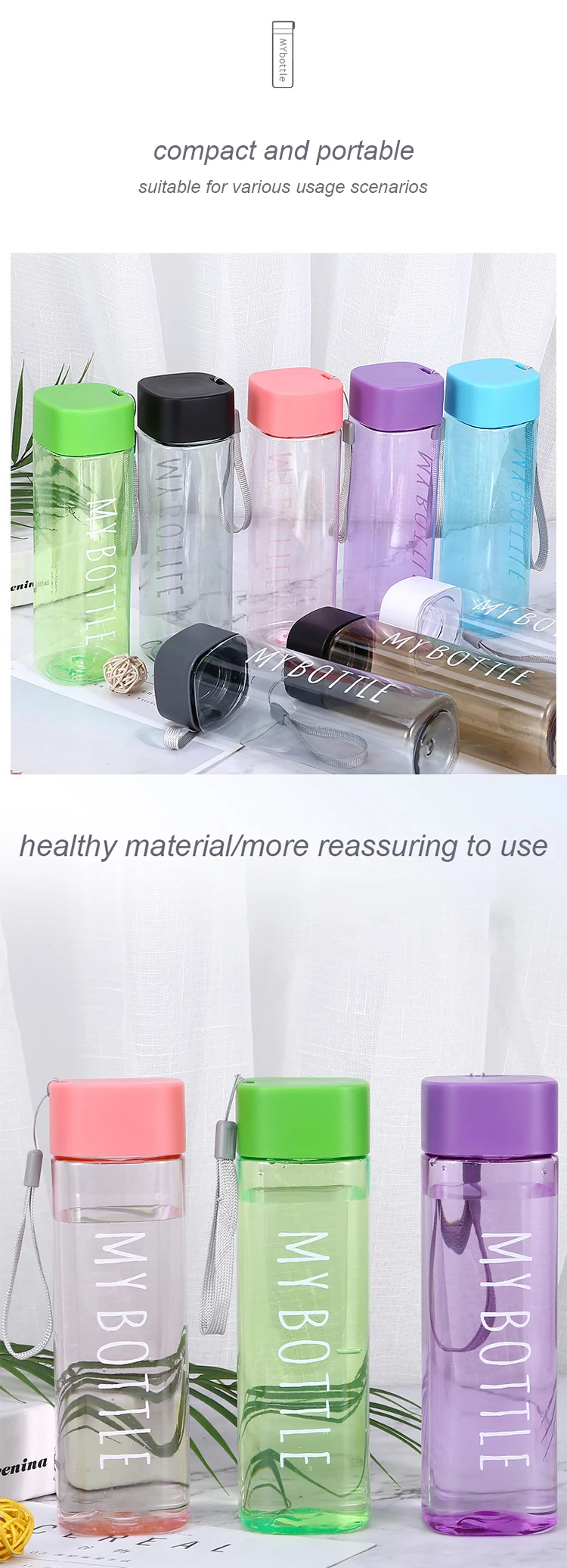 500ml Square Shaker Sport Plastic Portable Drinking Water Bottle Back to School Gift Water ...