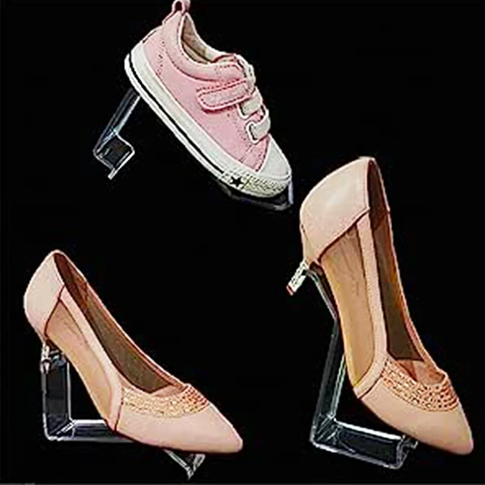 Custom Wall Mounted Orange Acrylic Shoe Display Rack Slatwall Clear ...