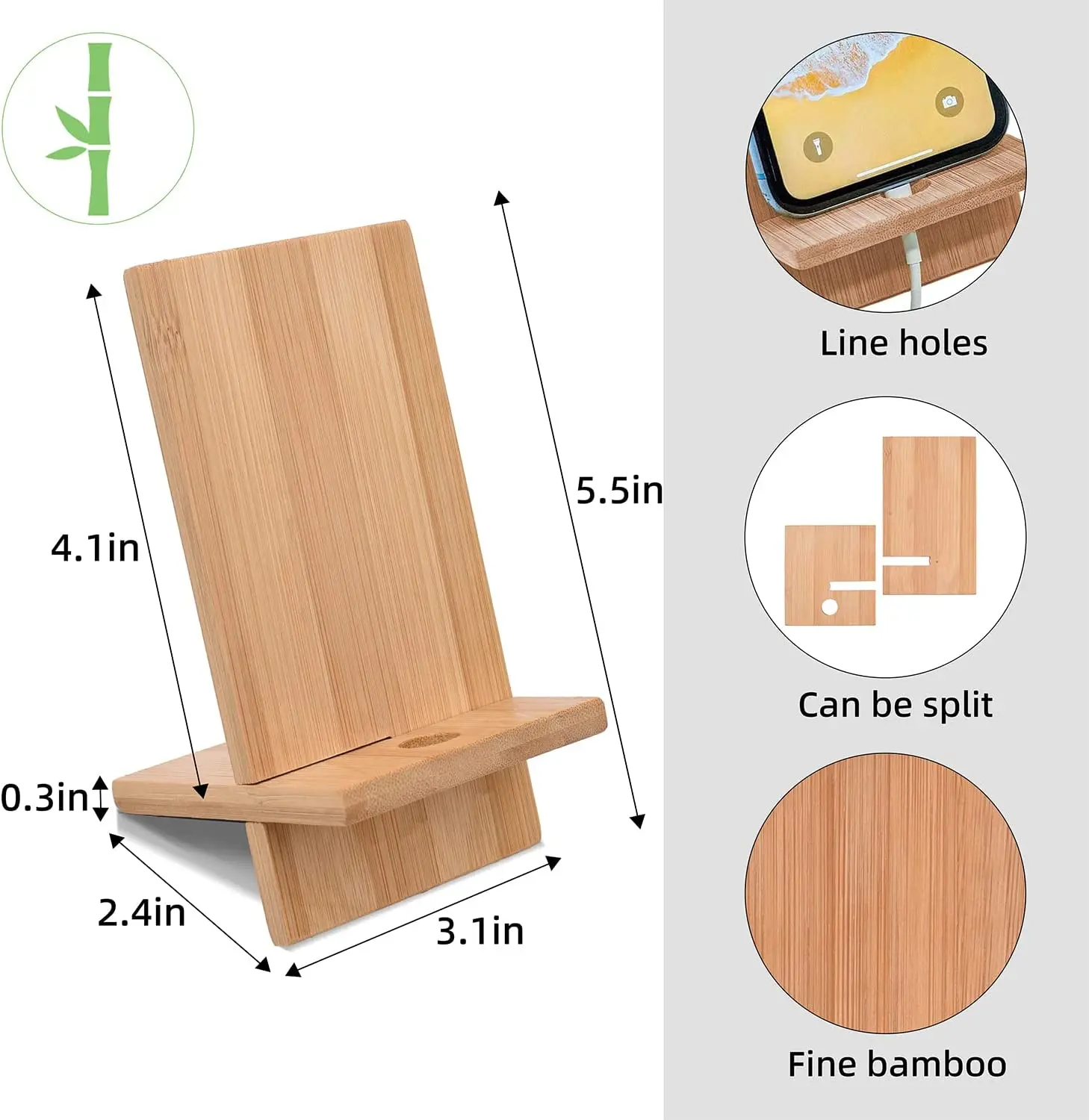 Bamboo Phone Holder - Stylish & Functional Desk Accessory