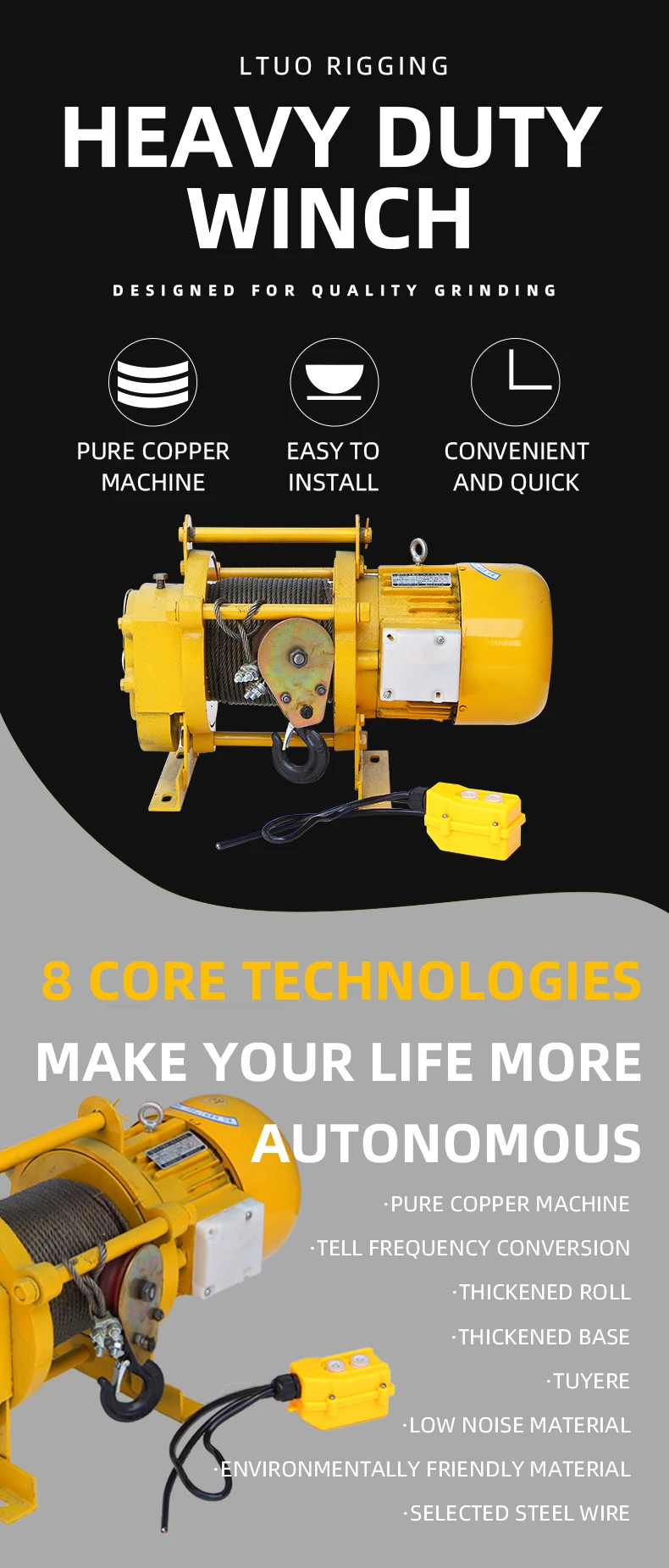 Advanced 1000kg PTO Lifting Winch Steel Mechanical Engineering Tractor ...