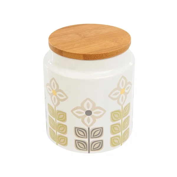 Decal Floral Ceramic Storage Jar With Wooden Lid - Buy Storage Jar With ...