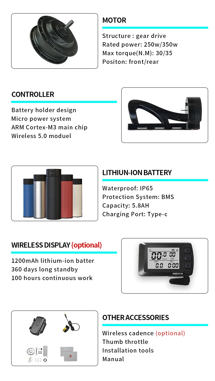 Geeko Electric Bike Conversion Kit 36V 48V 250W 350W 500W With Battery ...