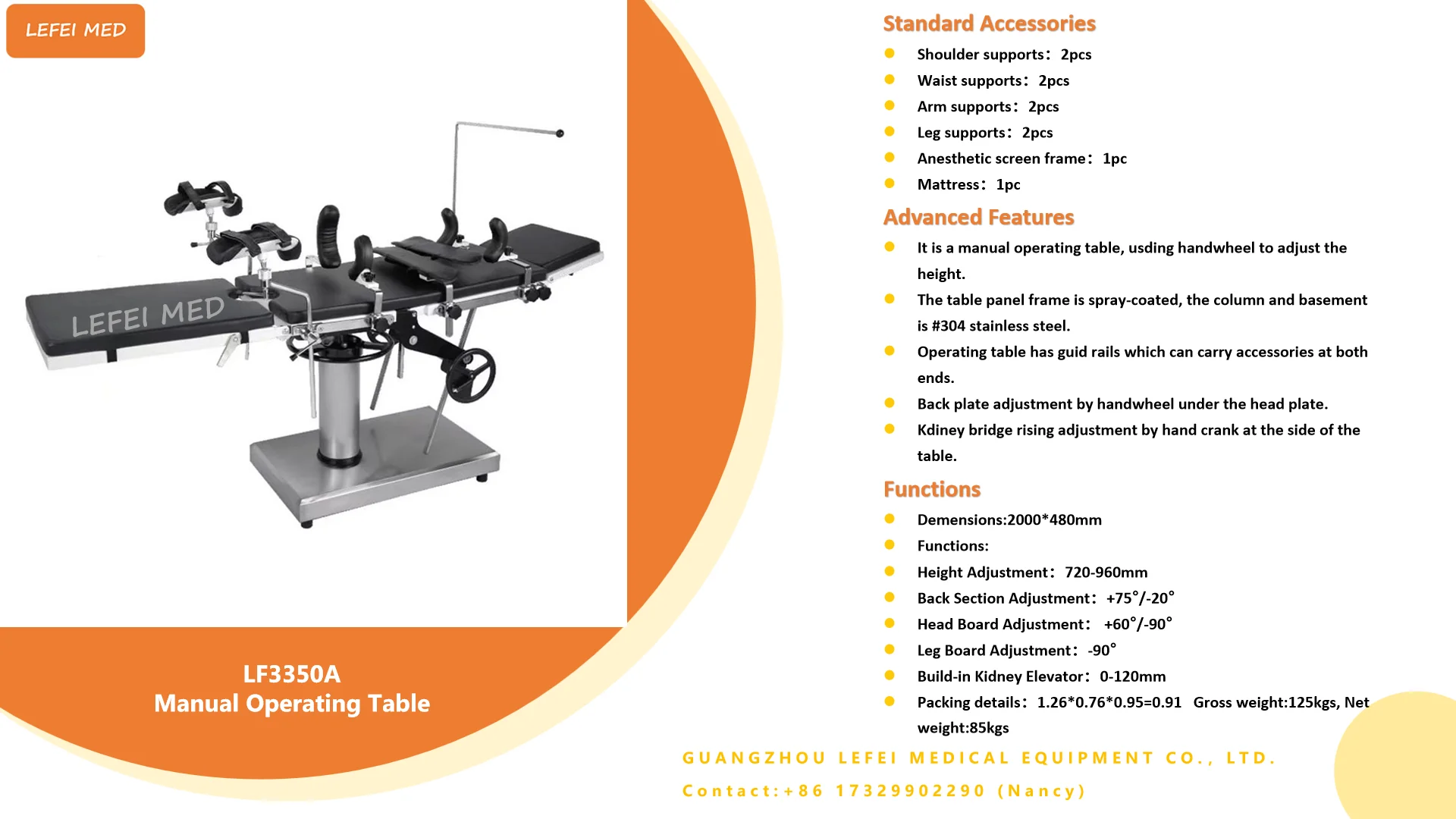 Lf3350a Medical Equipment Hospital Furniture Manual Operating Table ...
