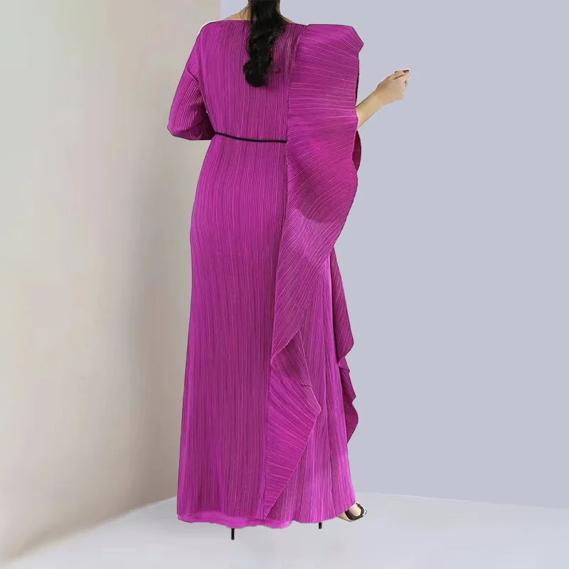 2022 New Ruffled Irregular Ruffle Solid Color Long Dress For Women