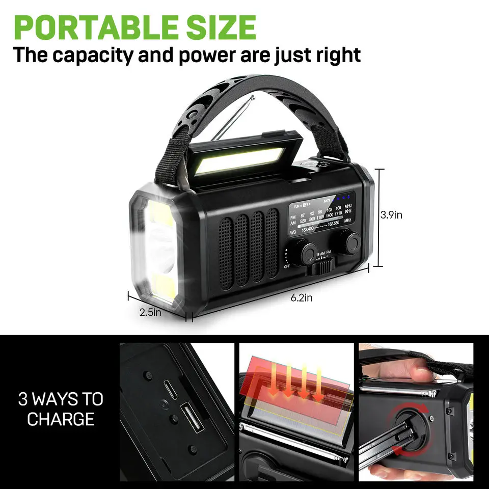 Solar Powered Hand Crank Dynamo Emergency Weather Radio AM/FM/NOAA ...