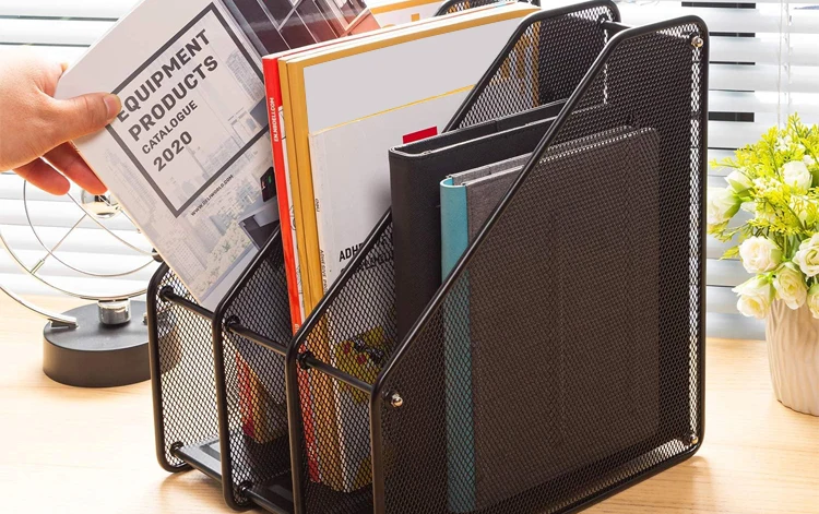 Foska Black 3 Vertical Compartments Desk Organizer File Folder Document ...