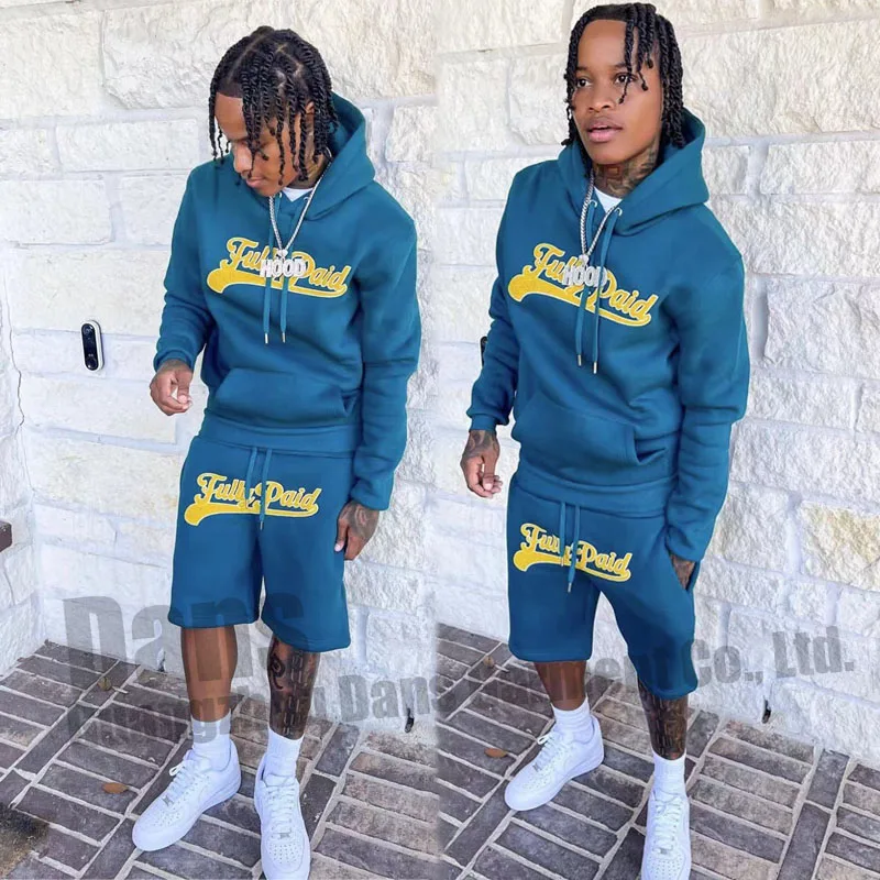 Unisex Hoodie Shorts Set Puff Print Custom Chenille Embroidery ...
