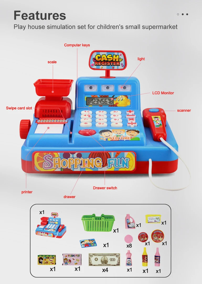 Kids Learning Toy Plastic Supermarket Shopping Baskets Play Kids Cash ...