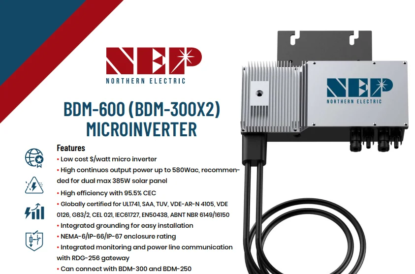 Nep Single Phase Microinverter Bdm-600 Ip67 60vdc Pure Sine Wave Grid Tie Micro Inverter 600w ...