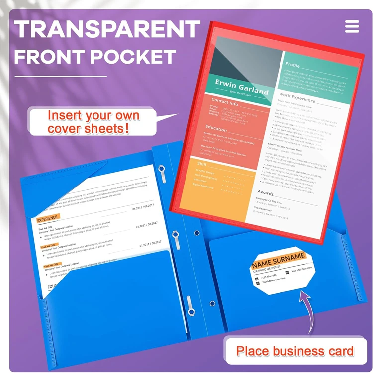 Heavy Duty Plastic Folders With Clear Front Pocket 2 Pocket 3 Hole 3 ...