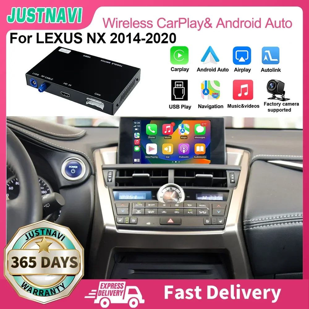 JUSTNAVI Wireless CarPlay Android Auto AI BOX Lexus NX 2014-2020 Mirror ...