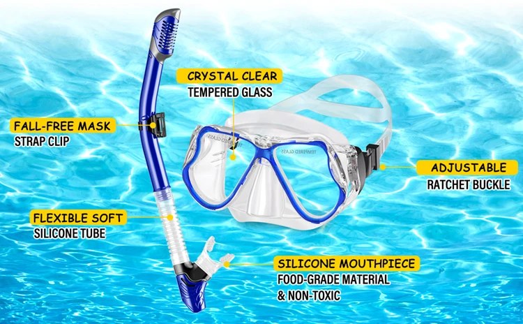 Snorkel Set Panoramic Wide View Anti-fog Scuba Diving Mask Professional ...