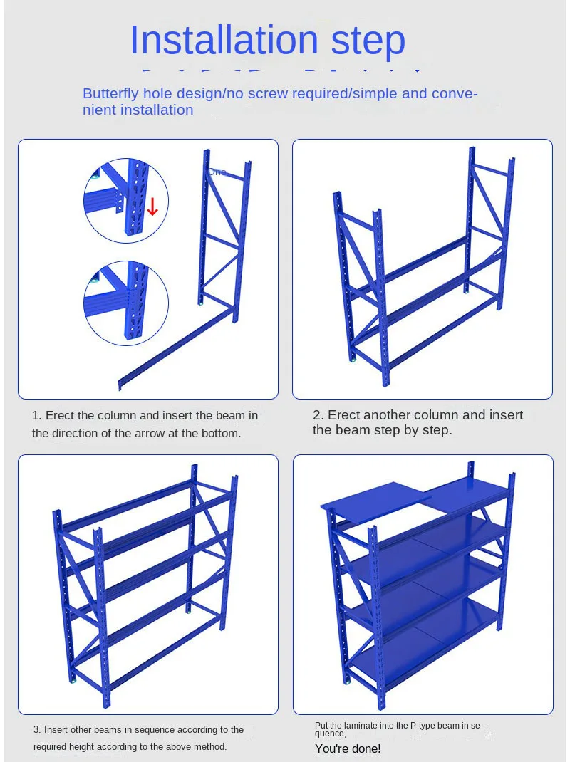 Factory Industrial Racking Bolt-free 4 Tier Shelving Storage Shelves ...