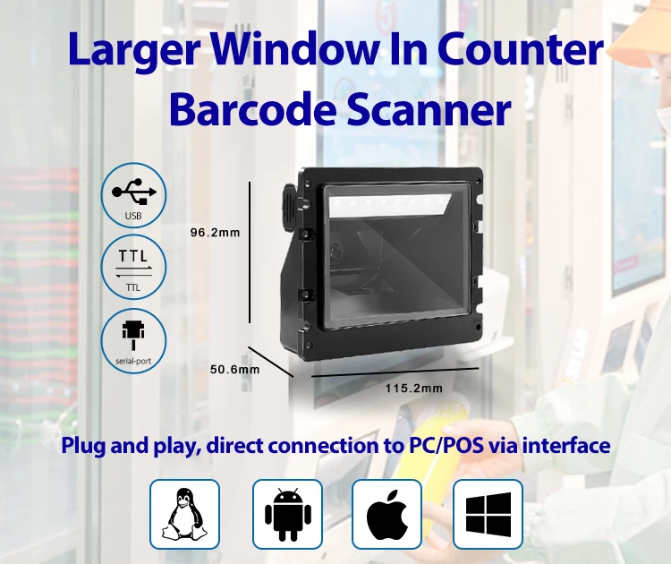 Customized Big Window Embedded Barcode Scanner Fixed Mount 2d Cmos on ...