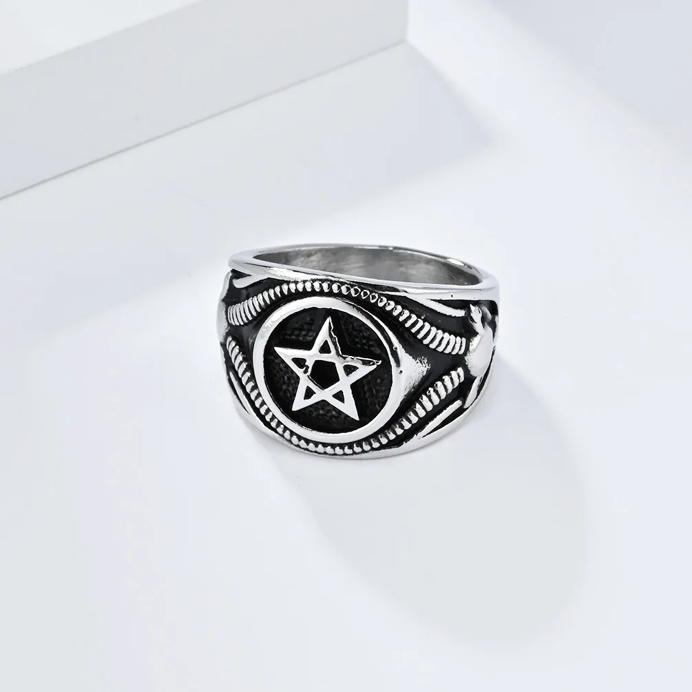 Men Stainless Steel Illuminati Satanic Pagan Pentagram Ring Size 7-13 ...