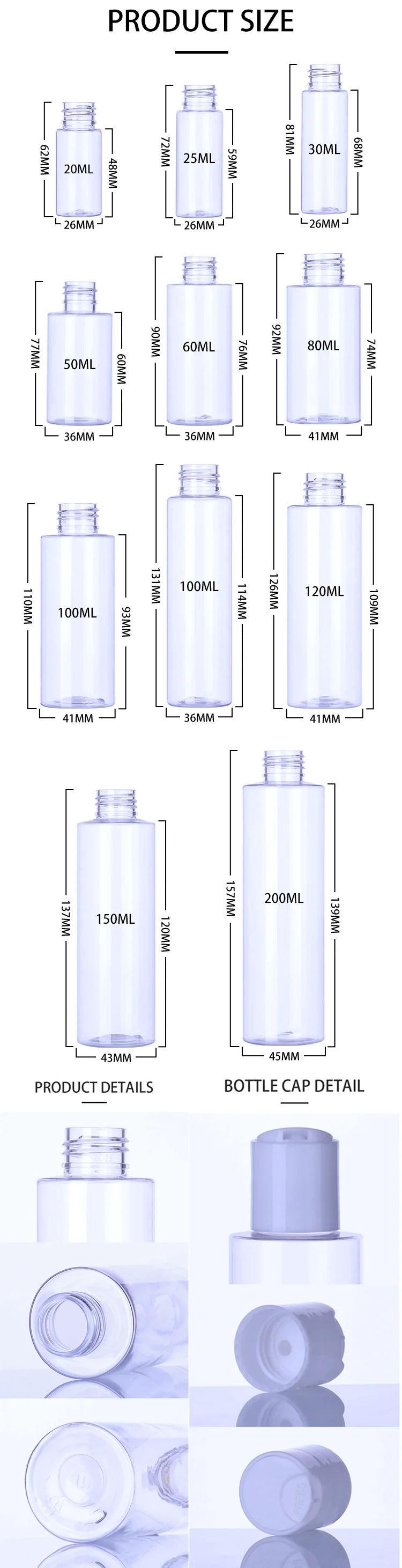 Round Shape Transparent Squeeze Plastic Bottles - 20ml to 200ml