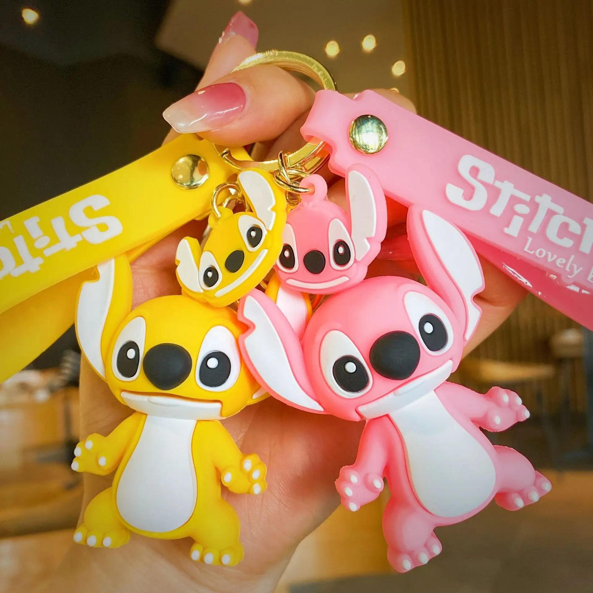 Wholesale Cute Cartoon Pvc Anime Keyring Stitch Keychains Blue Pink Bag ...