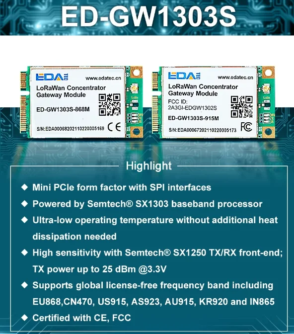 LoRaWAN ED-GW1303S-868M Gateway Module SX1303 Block Chain Module ...