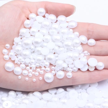 New Design White Ivory Half Round Pearls Many Sizes Resin Wrinkle ...