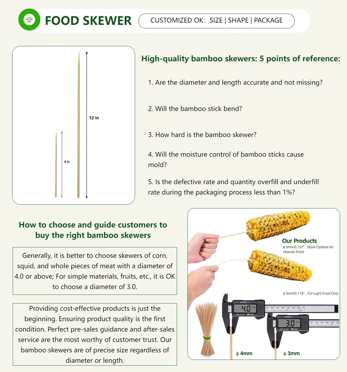 Premium Long 150mm Diameter 5mm Bamboo Skewers - Buy Grilling Skewers ...