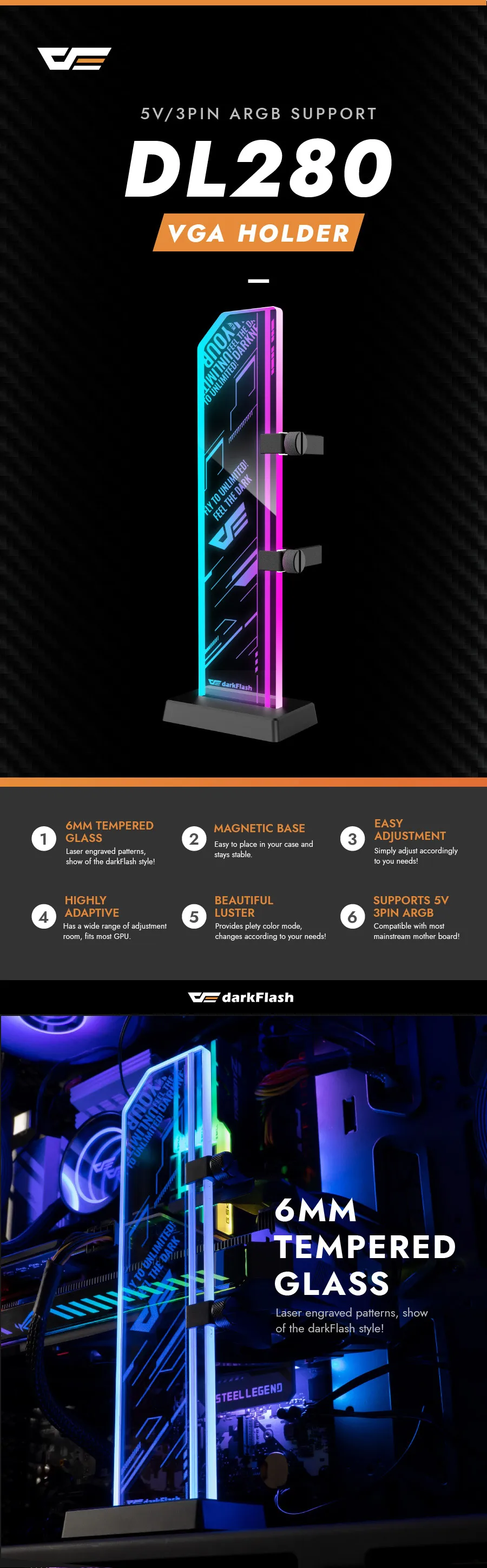 Darkflash Dl280 Computer Case 5v 3pin Argb Video Card Gpu Holder ...