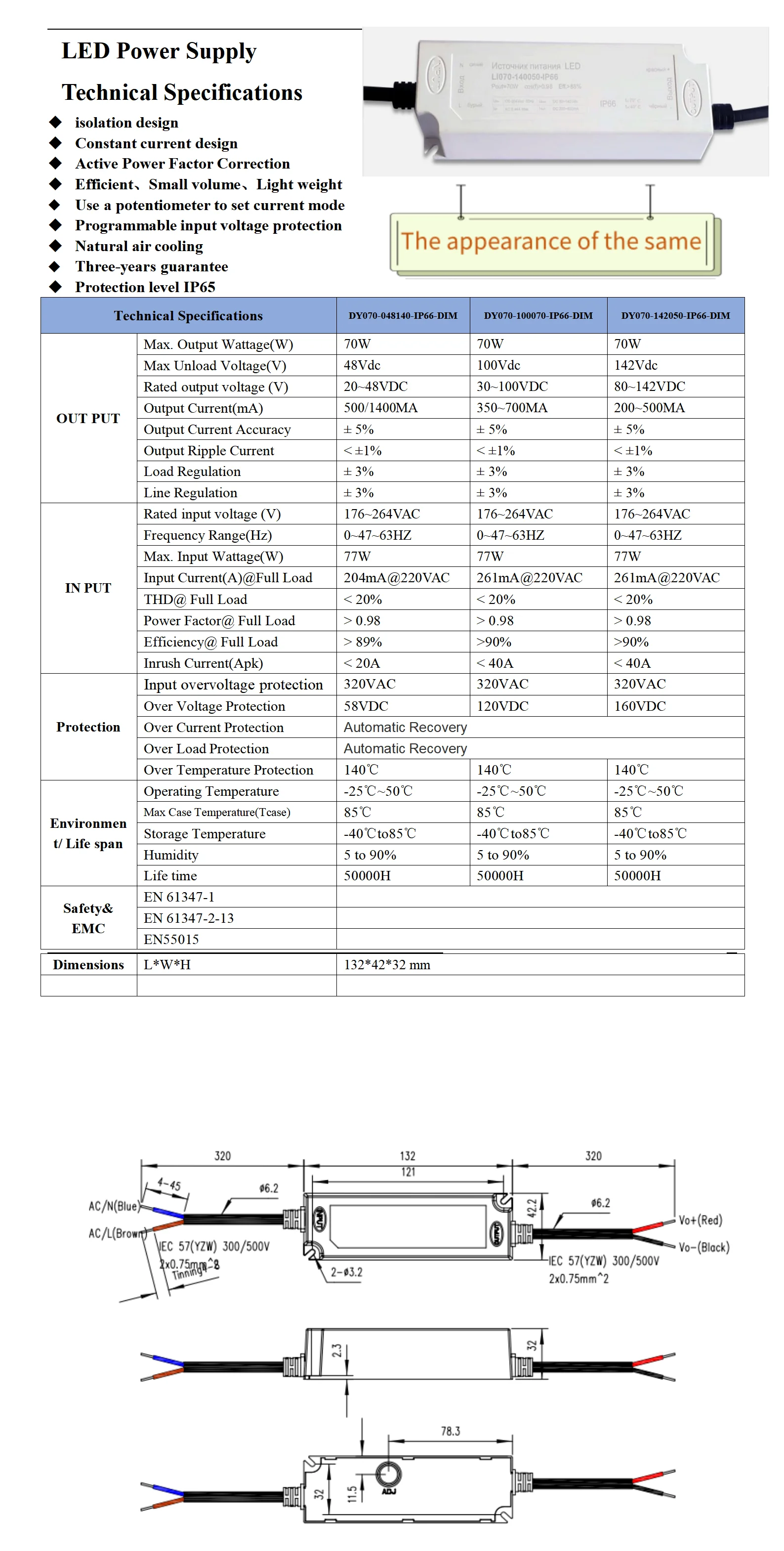 48v 1400ma 70w Waterproof Dimming Led Driver 0~10v Light Modulator Or ...