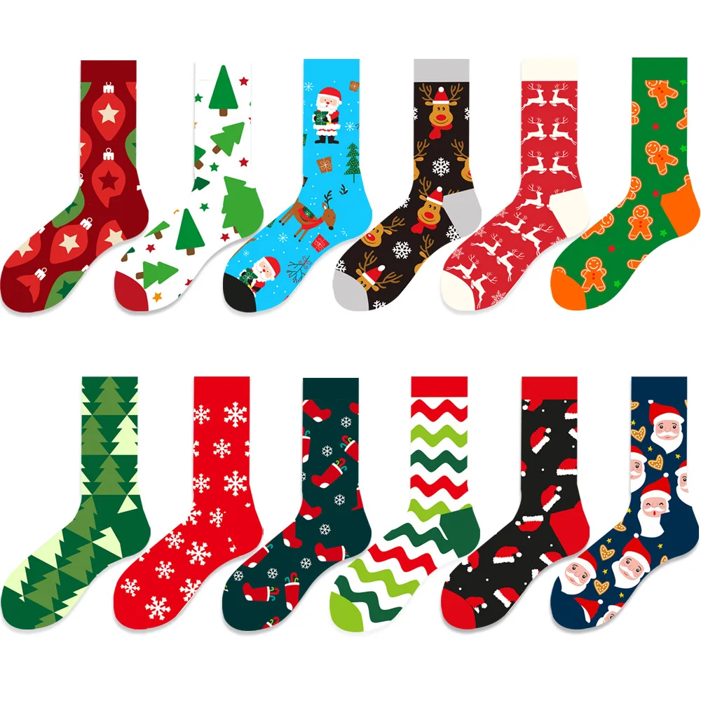 2023 Christmas New Santa Claus Cartoon Women Socks Holiday Cotton Crew