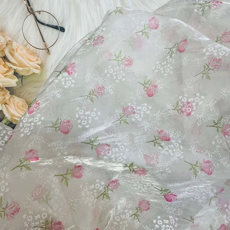 Custom Embroidery Tissue Organza Fabric for Dress Making