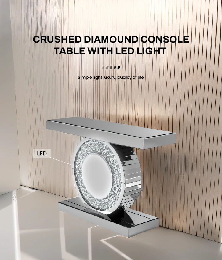 Hot Led Silver Mirrored Console Tables Crushed Diamond For Living Room ...