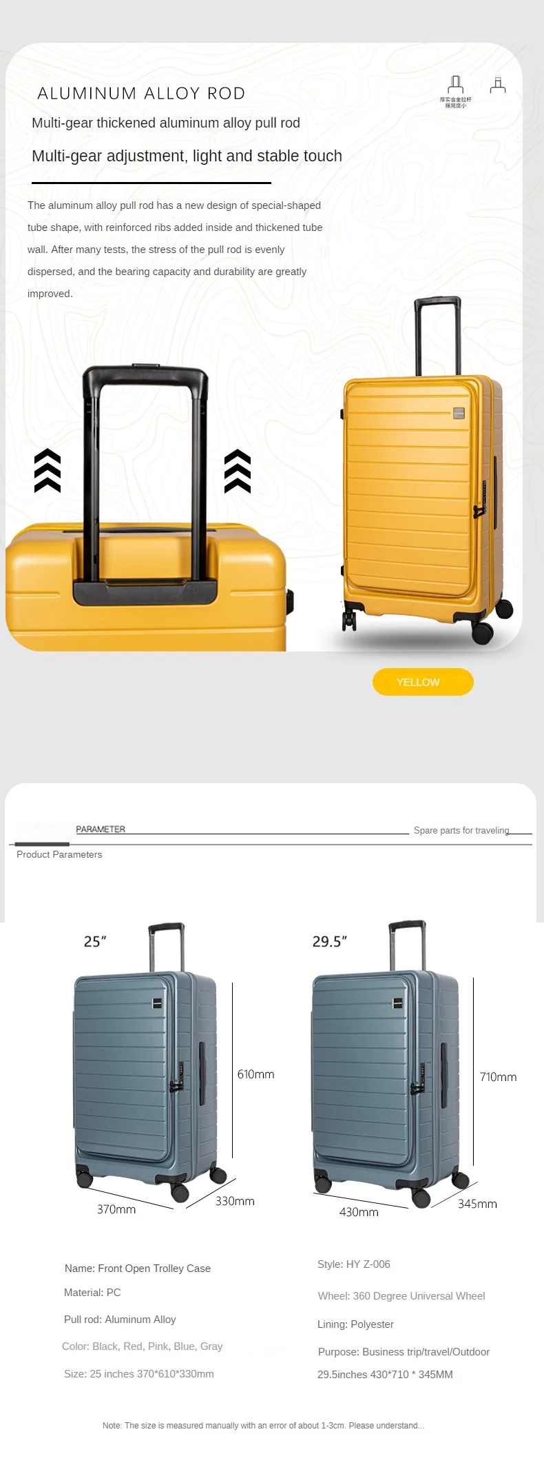 New Arrivals Pc Luggage With Side Pockets 25 29 Inch Side Open Trolley ...