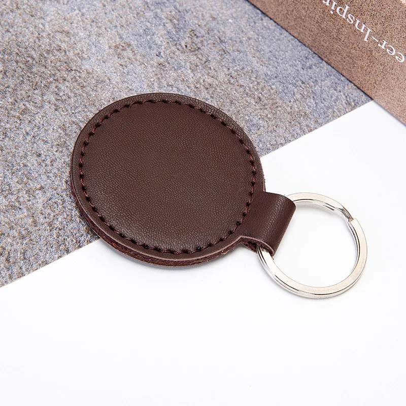 Customized Logo Metal Car Label Leather Chain Circular Keyring Ring Pu ...