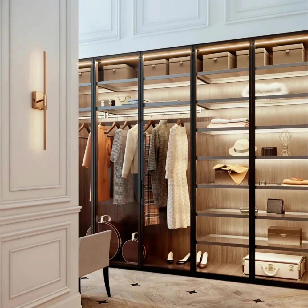 Custom Modern Solid Oak Bedroom Walk in Closet - Aqua Gallery