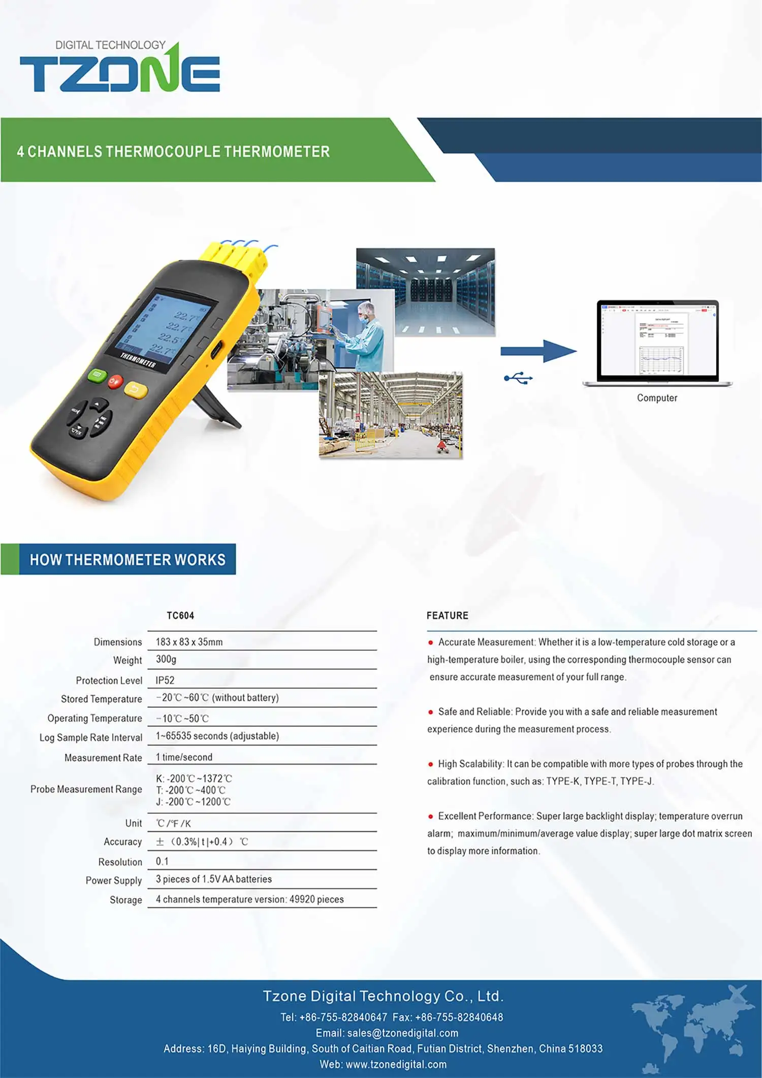 TC604 Industrial High Temperature Digital Thermometer With K Type ...