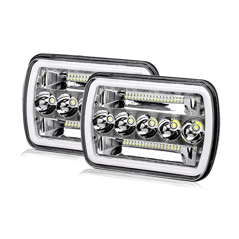 Square Shape Led Headlight 12v 24v White Amber 7inch Headlamp Lamp ...