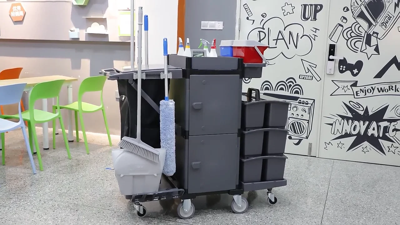 High Quality Dark Grey Multi Purpose Plastic Hotel Cleaning Trolley ...