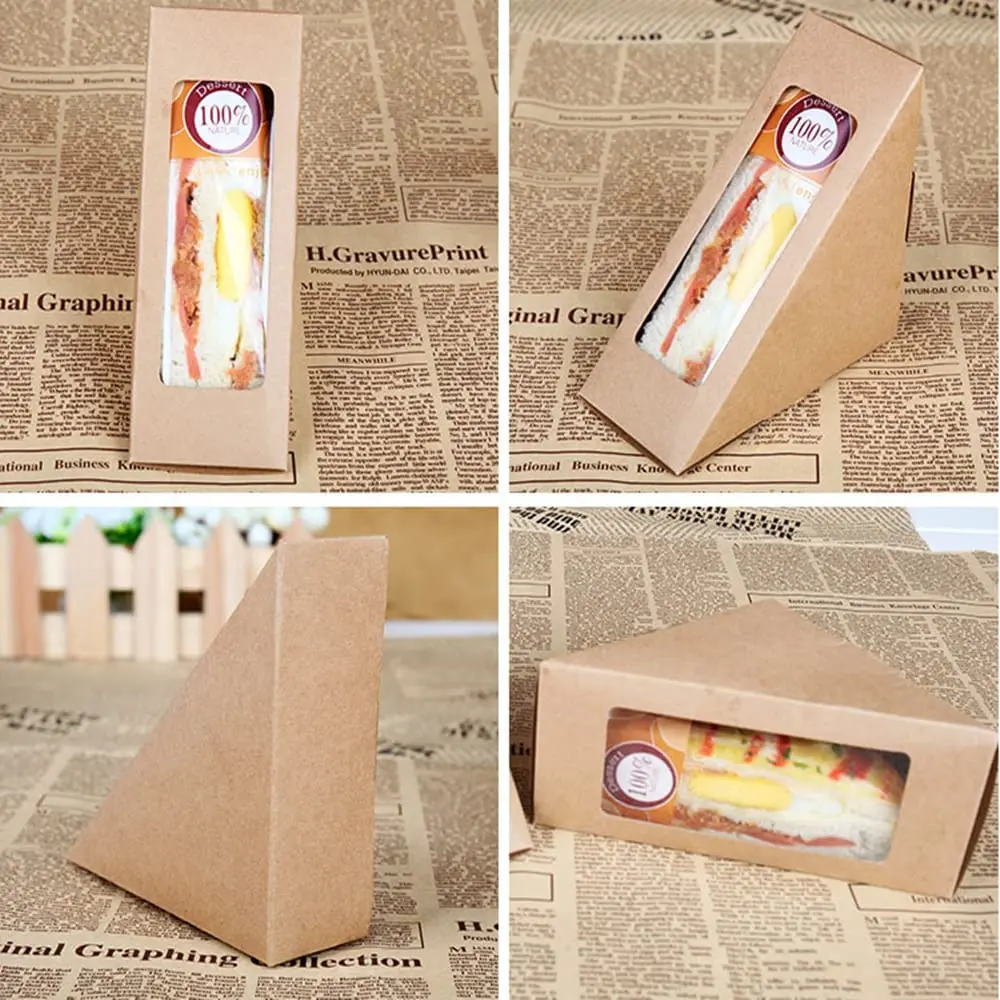Kraft Recyclable Cardboard Sandwich Wedge Takeaway Paper Box Sandwich ...