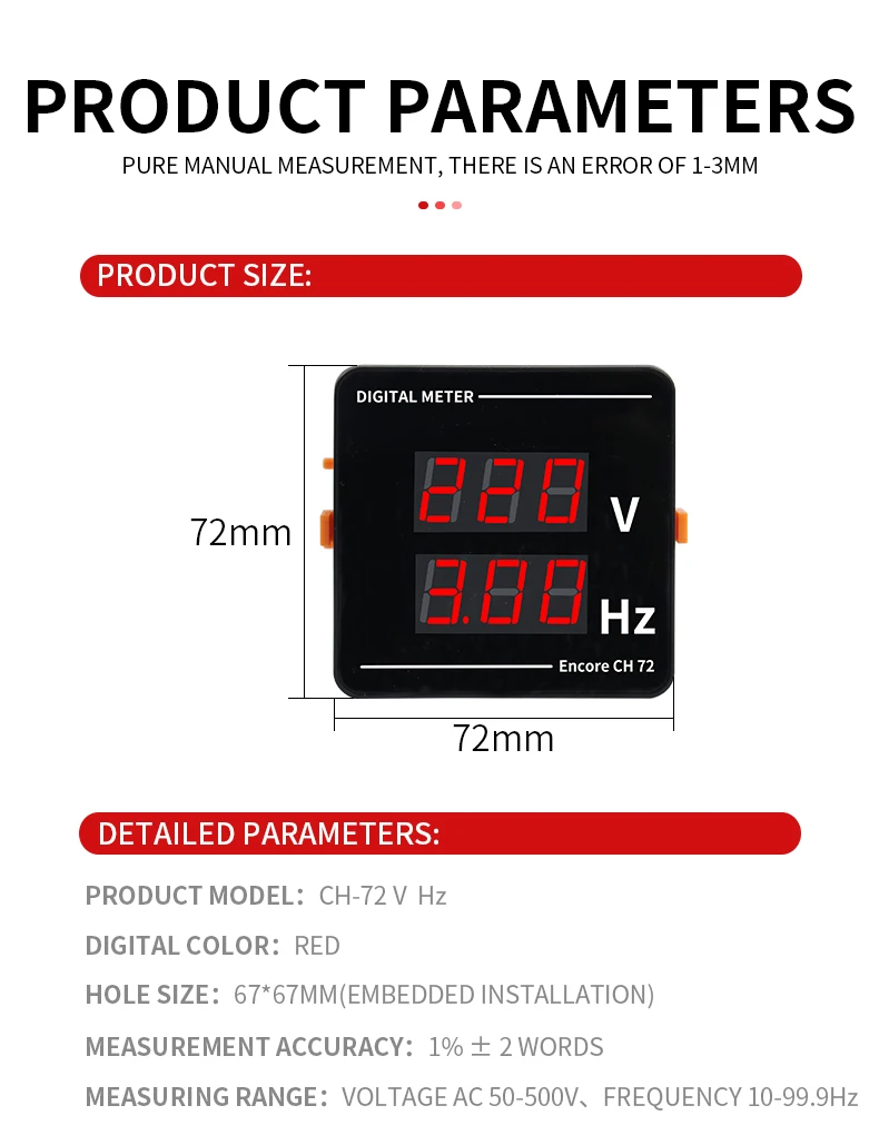 72*72mm Digital Voltage Hertz Meter Power Frequency Combination Meter ...