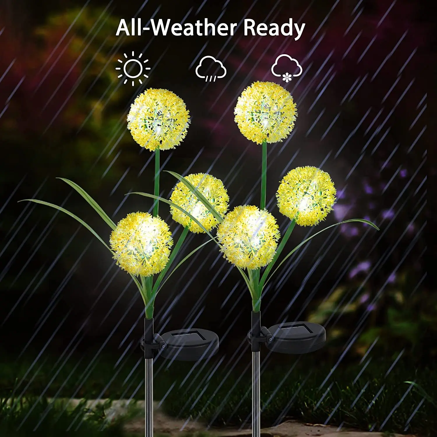 Three-Head Green Onion Ball LED Simulation Flower Solar Lamp Outdoor ...
