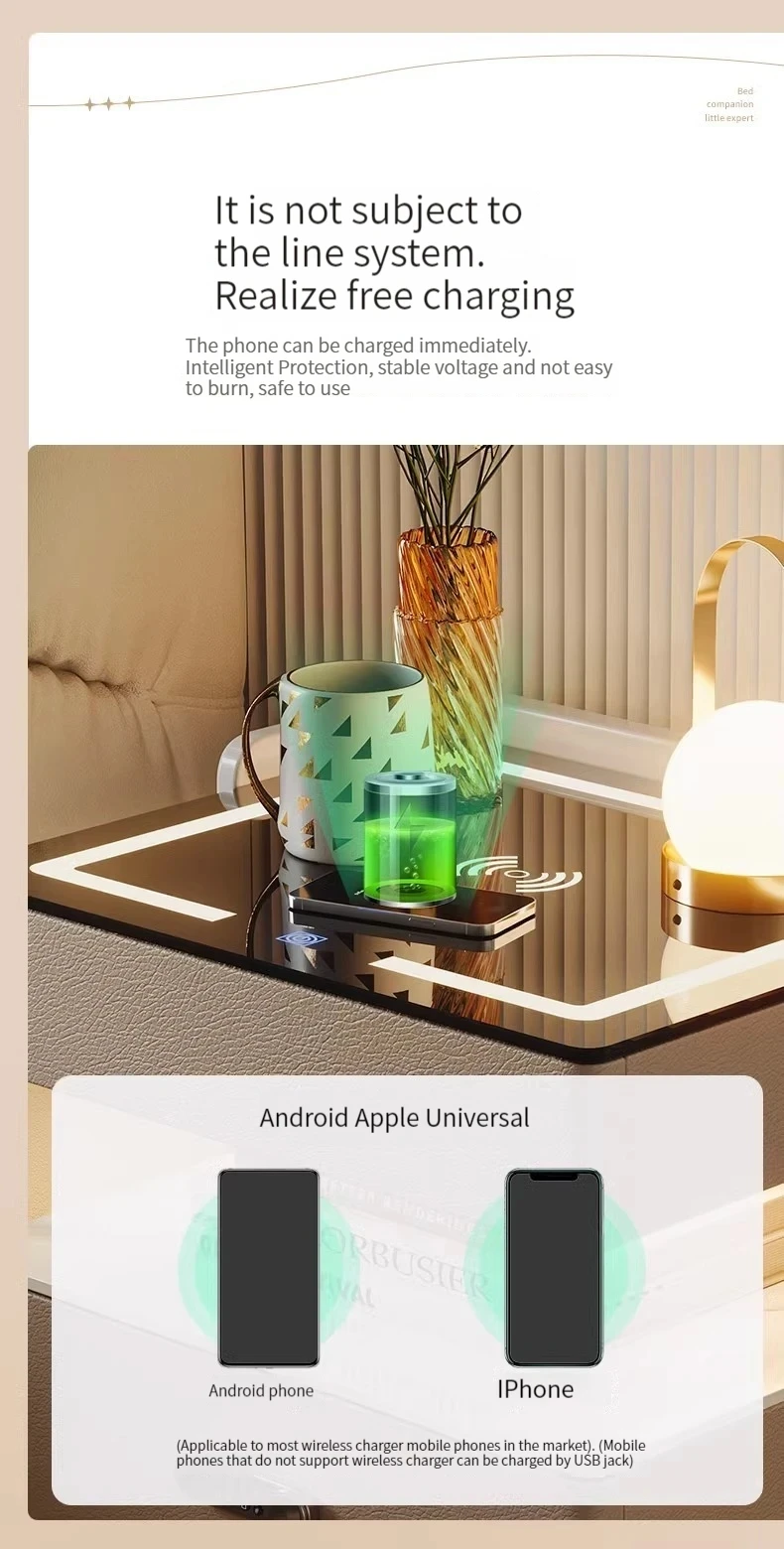 2023 Suessen Hot Modern Luxury Style Bedside Table Solid Wood Bedroom Intelligent Bedside Table ...