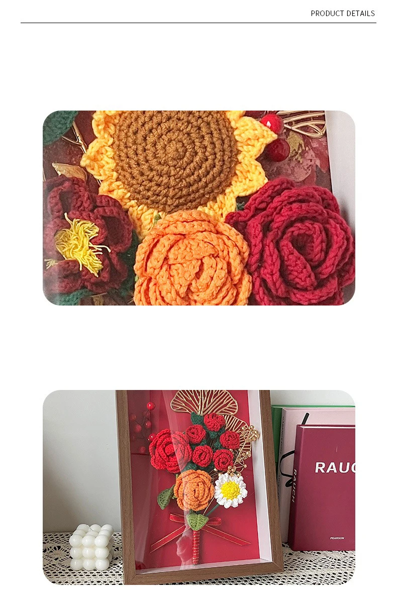 Handmade Knitted Flower Photo Frame Rose Sunflower Desktop Decoration ...