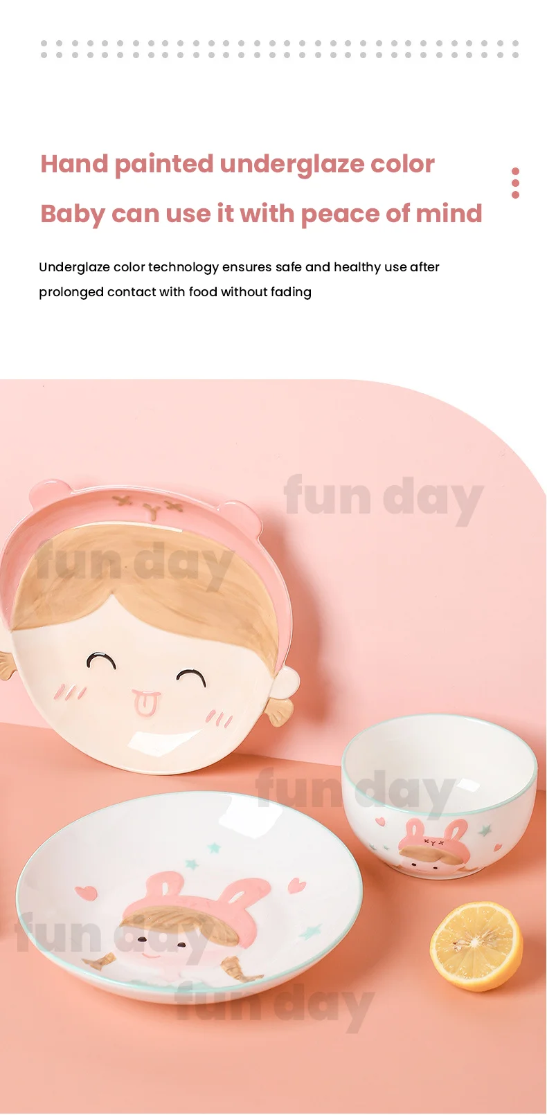 Cute Cartoon Animation Boy Girl Shape Tableware Sets Fun Plate Round ...